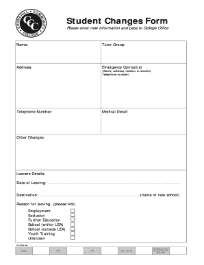 Fillable Online churchillcommunitycollege Student Changes Form ...