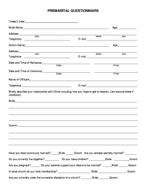 Fillable Online Premarital questionnaire - First Baptist Church of ...