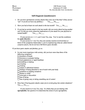 Fillable Online Self-Diagnosis Questionnaire - Karner Psychological ...