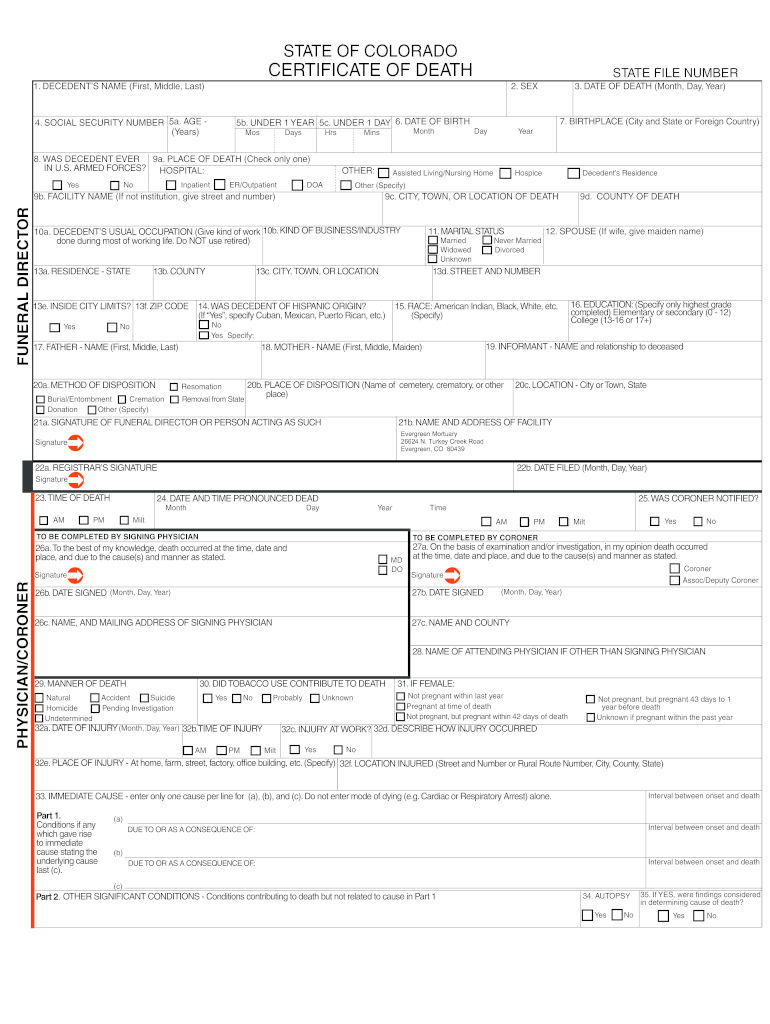 2013 Form CO Application For Certified Death Certificate Fill Online 
