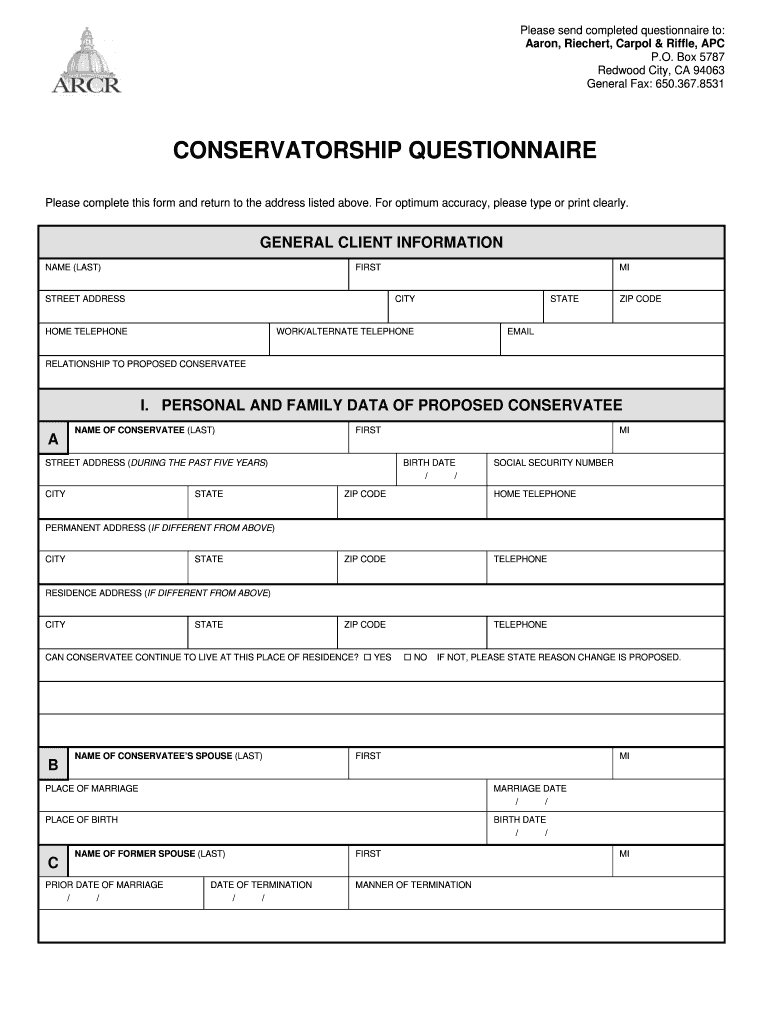 Fillable Online Conservatorship questionnaire - Aaron, Riechert, Carpol ...