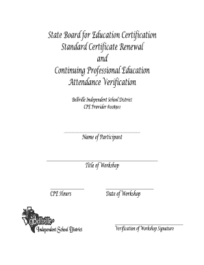 Fillable Online obp bellvilleisd CPE Certificate - Bellville ...