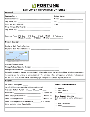 Fillable Online EMPLOYER INFORMATION bSHEETb Fax Email Print - pdfFiller