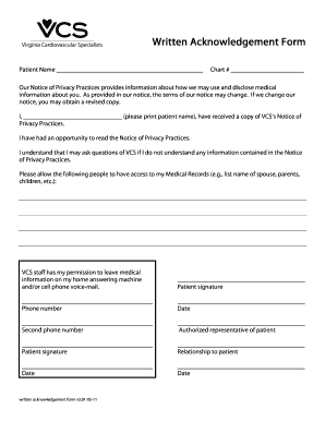 Fillable Online Written Acknowledgement Form - VCS Fax Email Print ...