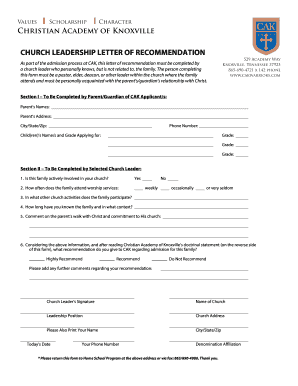 Fillable Online Church leadership letter of recommendation - CAK Home ...