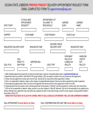 Fillable Online PREPAID FREIGHT DELIVERY APPOINTMENT REQUEST FORM EMAIL ...