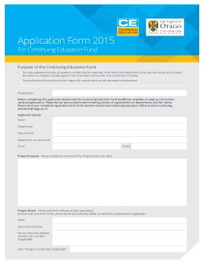 Fillable Online otago ac Application bForm 2015b - University of Otago Fax Email Print - pdfFiller