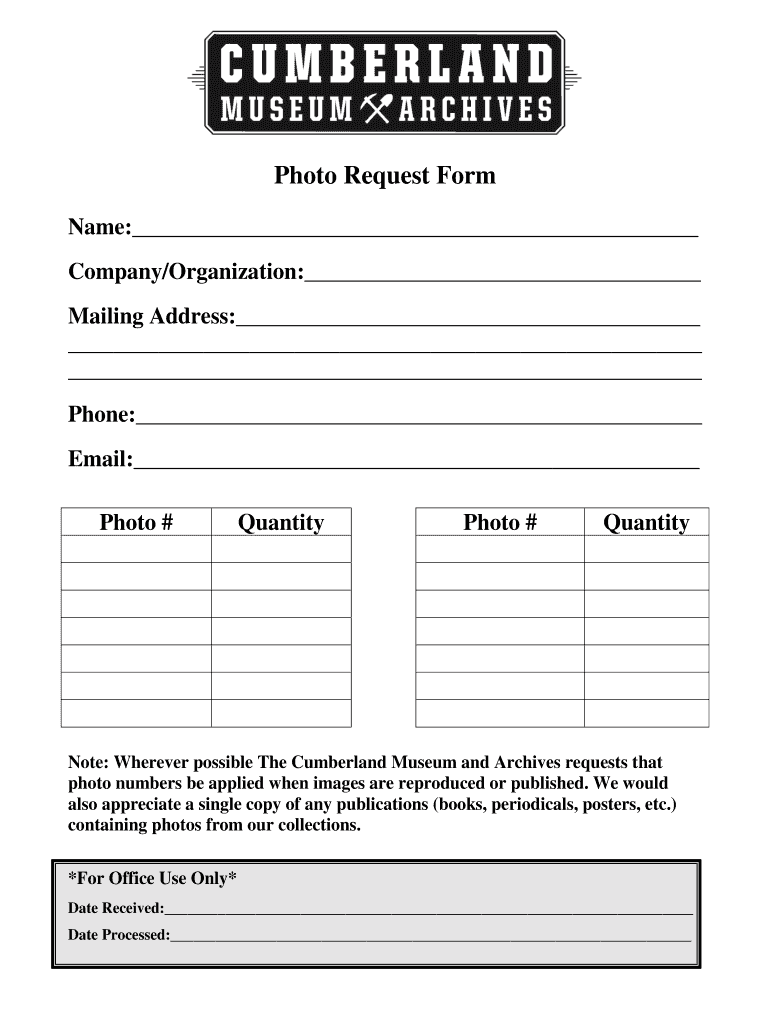 Fillable Online cumberlandmuseum Photo Request Form - Cumberland Museum ...