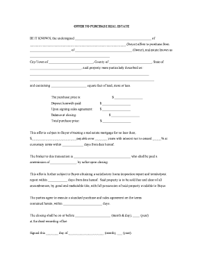 Fillable Online OFFER TO PURCHASE REAL ESTATE - Printable Real Estate ...