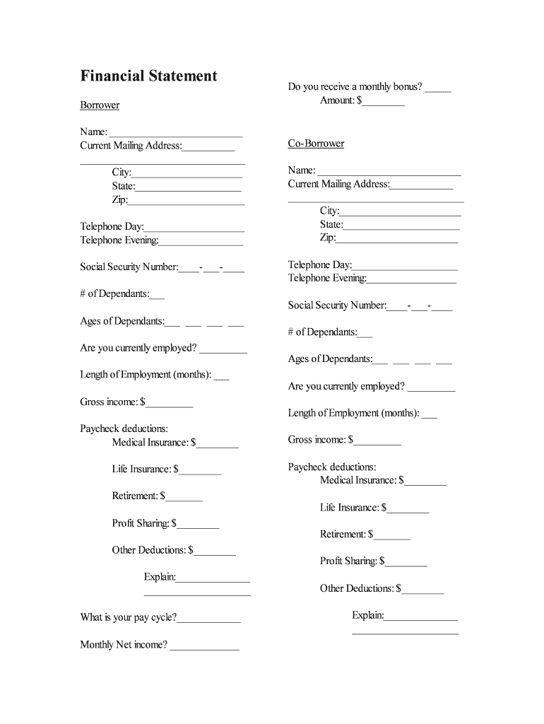 Fillable Online Financial Statement - Printable Real Estate Forms Fax ...