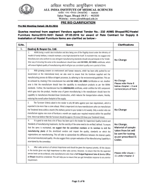 Fillable Online aiimsbhopal edu PRE BID CLARIFICATION - aiimsbhopal edu ...