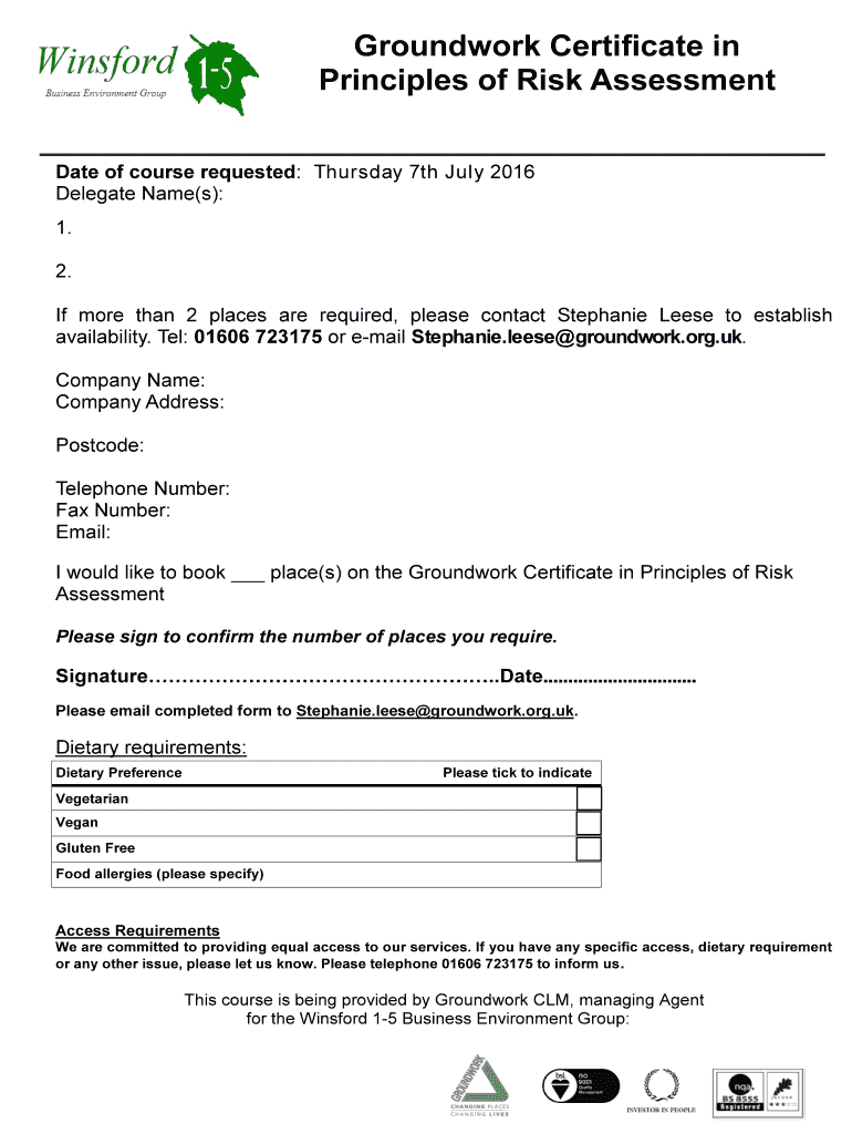 Fillable Online winsford1-5 co Groundwork Certificate in Principles of ...