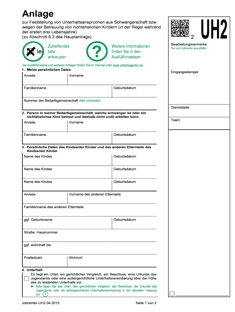Anlage Uh2 - Online ausfüllen, ausdrucken, ausfüllbar, leer | pdfFiller