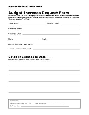 Fillable Online Budget Increase Request Form 2014-2015 - McKenzie PTA ...