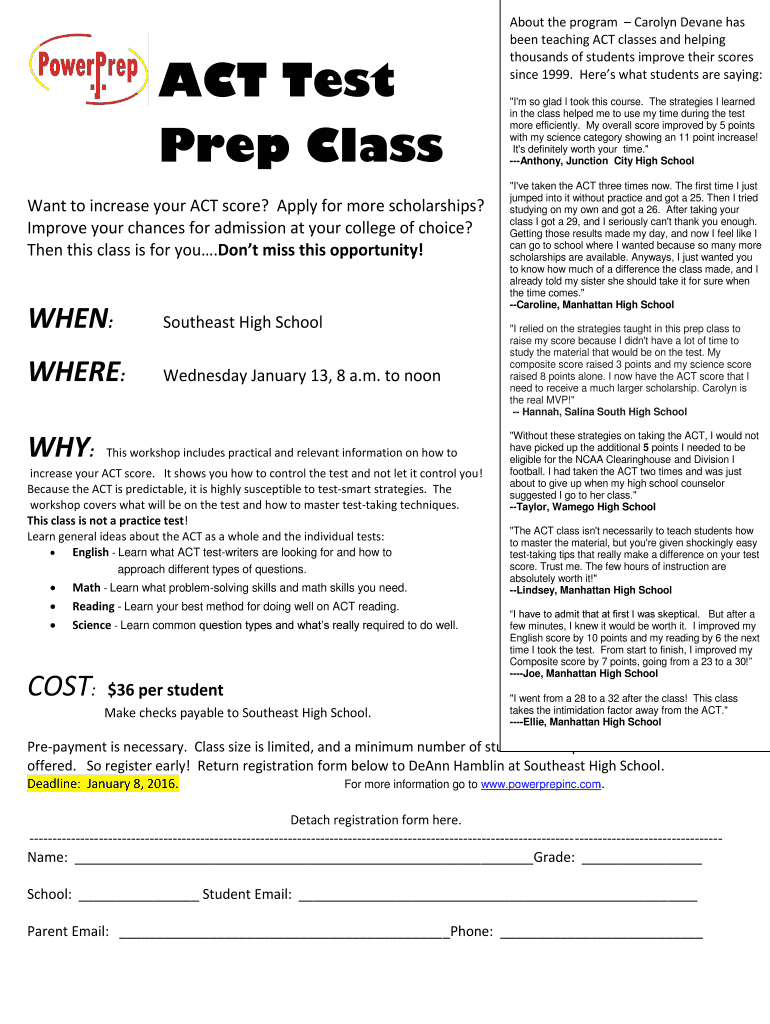 Fillable Online ACT Test Prep Class Want to increase your ACT score Fax ...