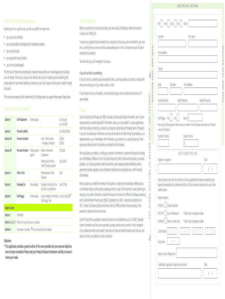 Fillable Online Individual Golfer's Insurance Proposal Form - One ...