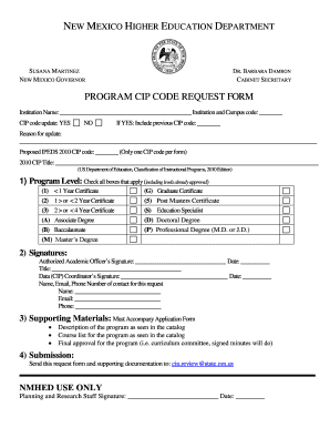 Fillable Online PROGRAM CIP CODE REQUEST FORM - the New Mexico Higher ...