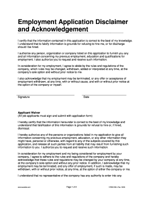 Fillable Online Employment Application Disclaimer and Acknowledgement ...