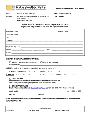Fillable Online ATTENDEE REGISTRATION FORM - bnerehabbbcomb Fax Email ...