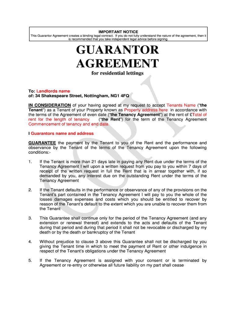 Fillable Online Guarantor agreement sampledoc Fax Email Print - pdfFiller