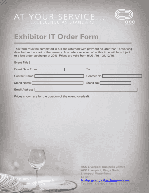 Fillable Online Exhibitor IT Order bFormb - ACC Liverpool Fax Email ...