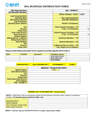 Fillable Online Document Create At BNA BUSINESS INFORMATION FORM Fax ...