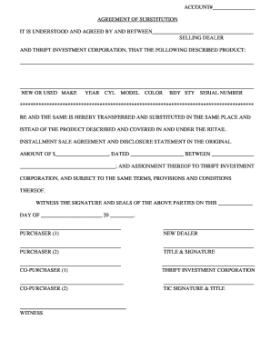 Fillable Online AGREEMENT OF SUBSTITUTION Fax Email Print - pdfFiller