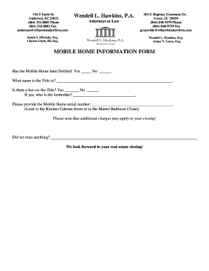 Fillable Online MOBILE HOME INFORMATION FORM Fax Email Print - pdfFiller