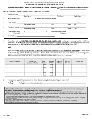 Fillable Online apps weber WEBER STATE UNIVERSITY DEPARTMENT OF DENTAL ...