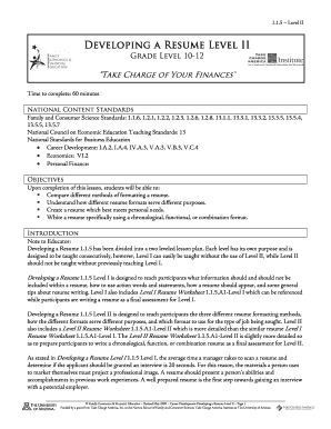 Fillable Online Developing a Resume Lesson Plan 1.1.5 Level II Fax ...