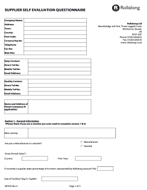 Fillable Online Supplier self evaluation bquestionnaireb - Rollalong ...