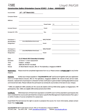 Fillable Online Construction Safety Orientation Course CSOC - 2 Fax ...