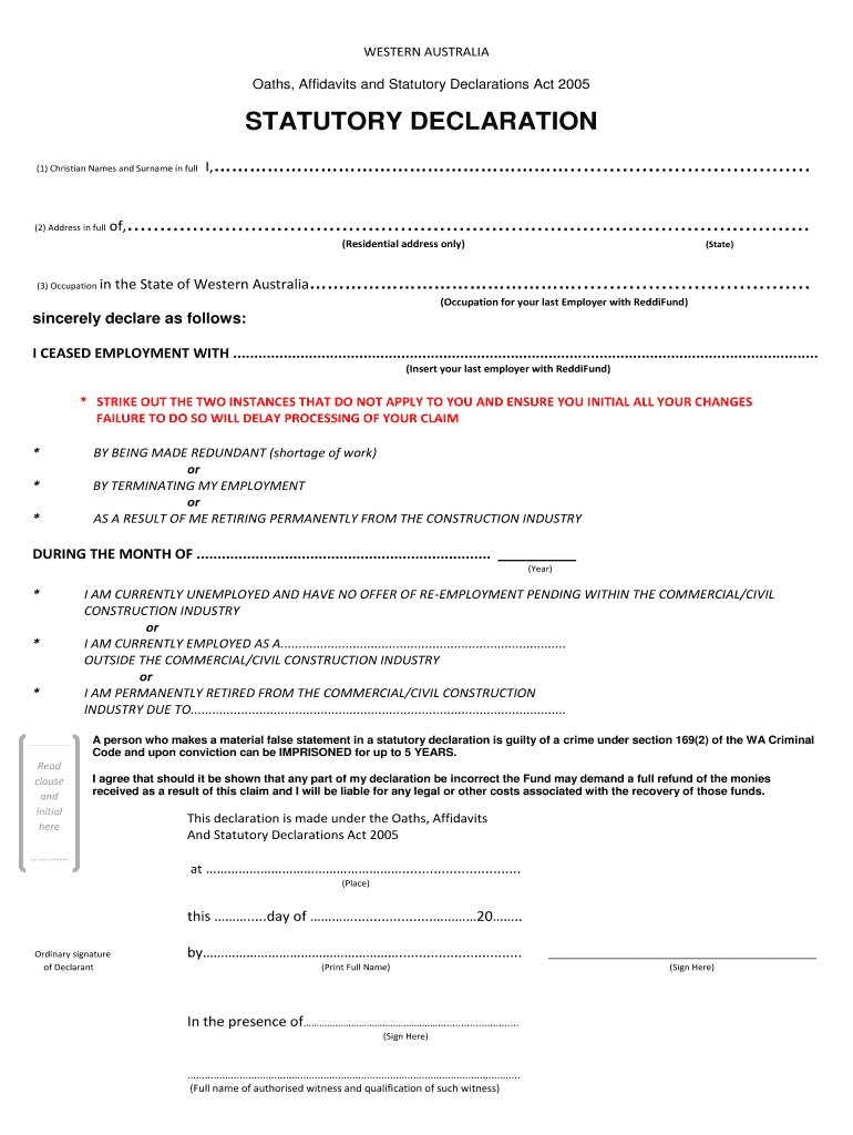 Fillable Online STATUTORY DECLARATION (1) Christian Names and ...