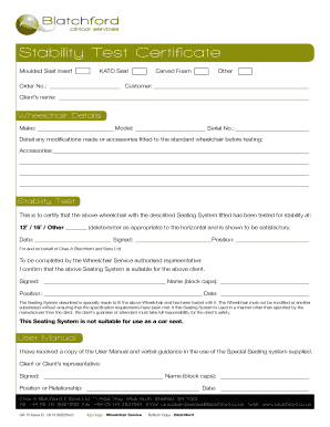 Fillable Online blatchford co Stability Test Certificate - Blatchford ...