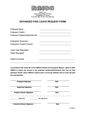 Fillable Online pmhcc Advanced bpaid leaveb request bformb - PMHCC Fax ...
