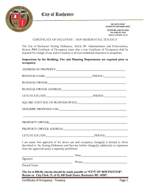 Fillable Online ci rochester mi CERTIFICAT OF OCCUPANCY form march 2012 ...