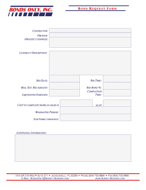 Fillable Online Bond Request Form - Bonds Only Inc Fax Email Print ...