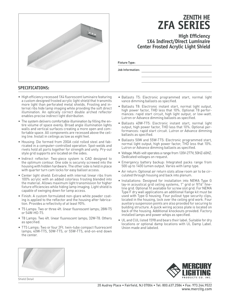 Fillable Online ZENITH HE ZFA SERIES High Efficiency 1X4 Indirect ...