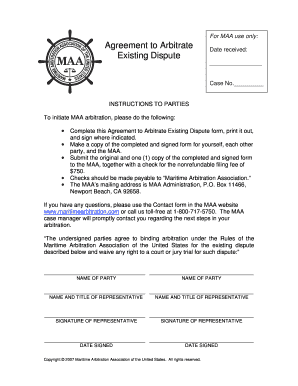 Fillable Online Agreement To Arbitrate Form Download PDF - Maritime ...