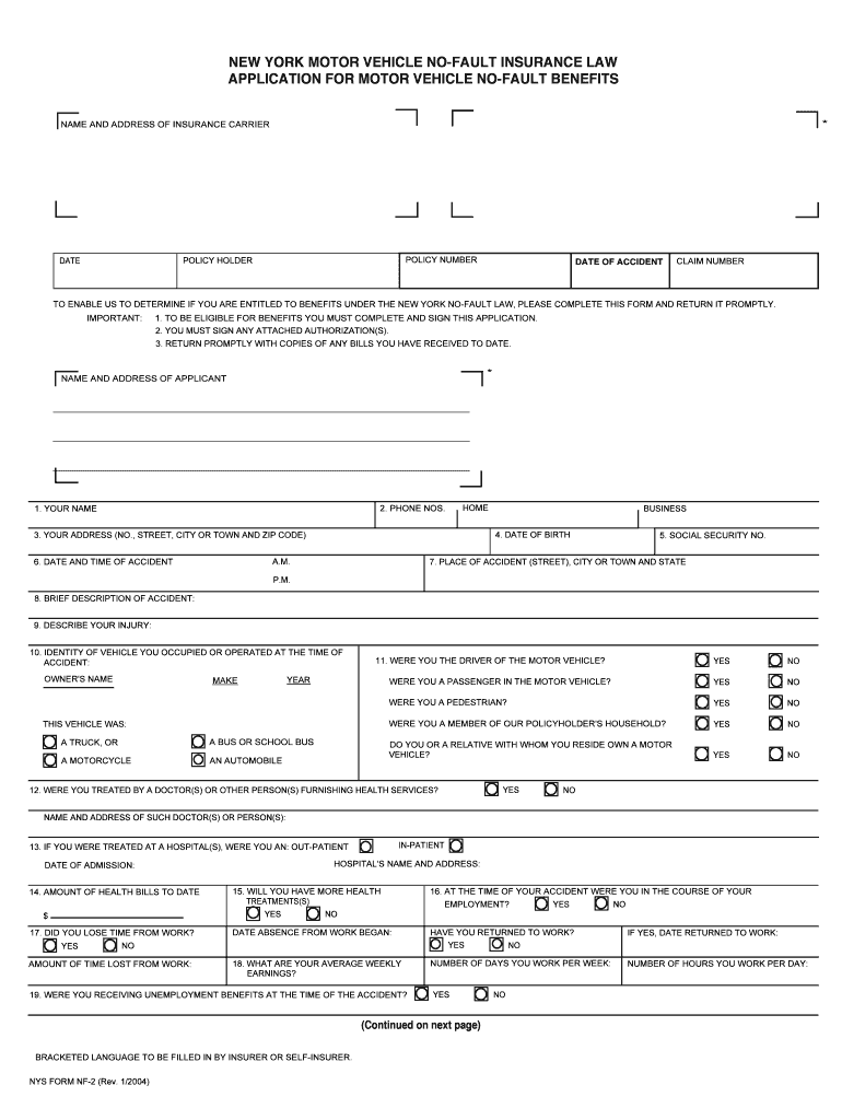 Fillable Online test ainpain No Fault bForm NF 2b Fax Email Print ...