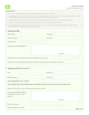 Fillable Online TD Junior ISA Application Form - TD Direct Investing Fax Email Print - pdfFiller