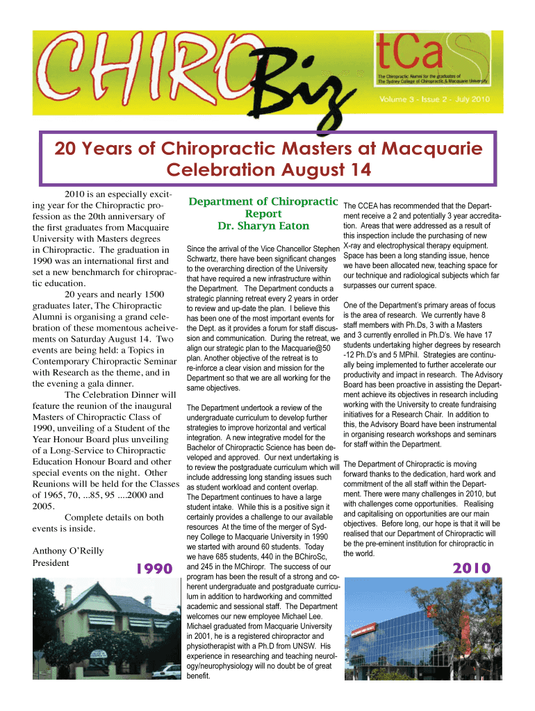 Fillable Online chiro mq edu 20 Years of Chiropractic Masters at ...