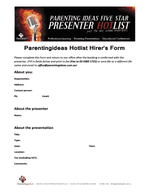 Fillable Online BParentingideasb Hotlist Hirer form Fax Email Print ...
