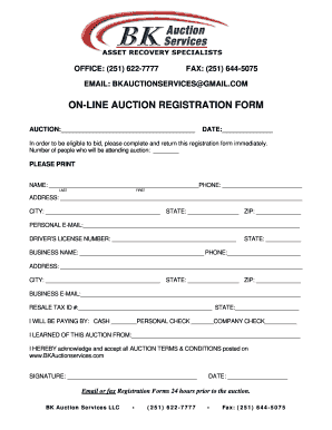 Fillable Online ON-LINE AUCTION REGISTRATION FORM Fax Email Print ...