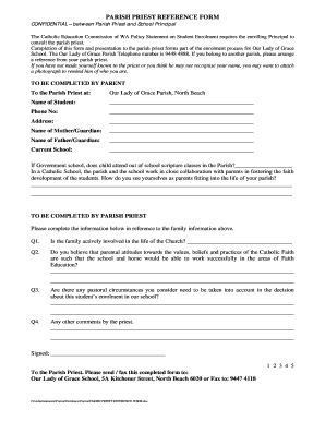 Fillable Online olg wa edu PARISH PRIEST REFERENCE FORM CONFIDENTIAL ...