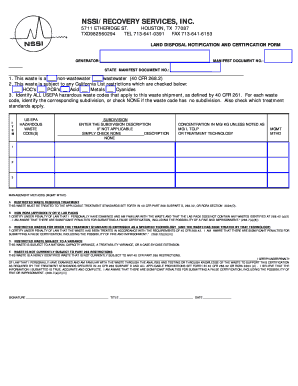 Fillable Online Land Disposal Notification And Certification Form ...