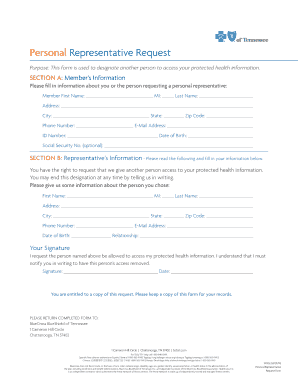 Fillable Online Bcbs personal representative form - My BenefitHelp ...