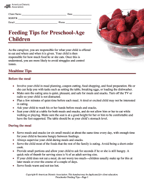 Fillable Online Feeding Tips for Preschool-Age Children - Arnold Palmer ...