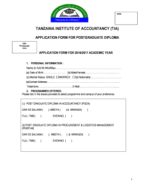 Fillable Online tia ac POSTGRADUATE DIPLOMA APPLICATION FORM 2016 - tia ...