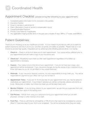 Fillable Online Appointment Checklist Patient Guidelines Fax Email ...